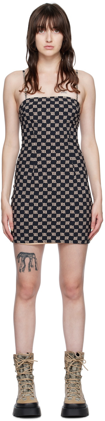 MISBHV Black Monogram Spaghetti Minidress MISBHV