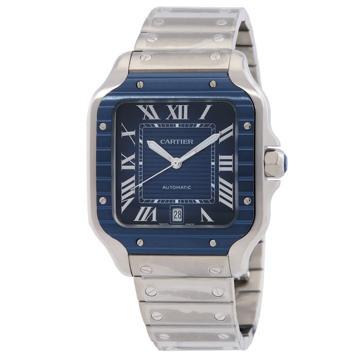 Cartier Santos Large Model Blue Striated Dial Automatic Mens Watch ...