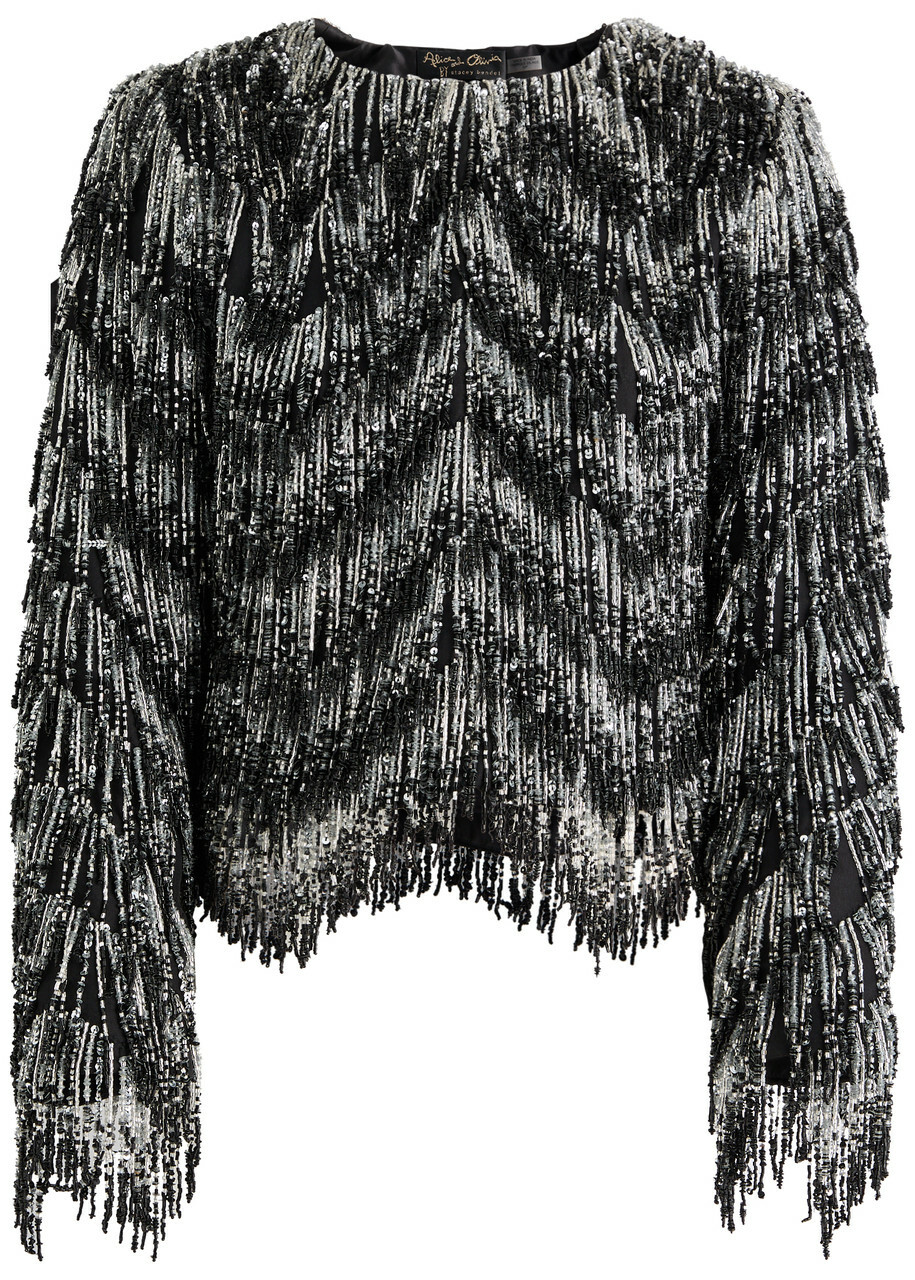 Alice + Olivia Kidman Embellished Nylon Jacket Black And Silver Alice ...