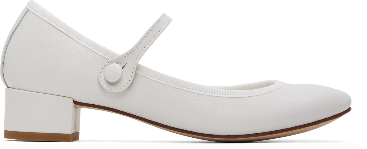 Repetto White Rose Mary Jane Heels Repetto