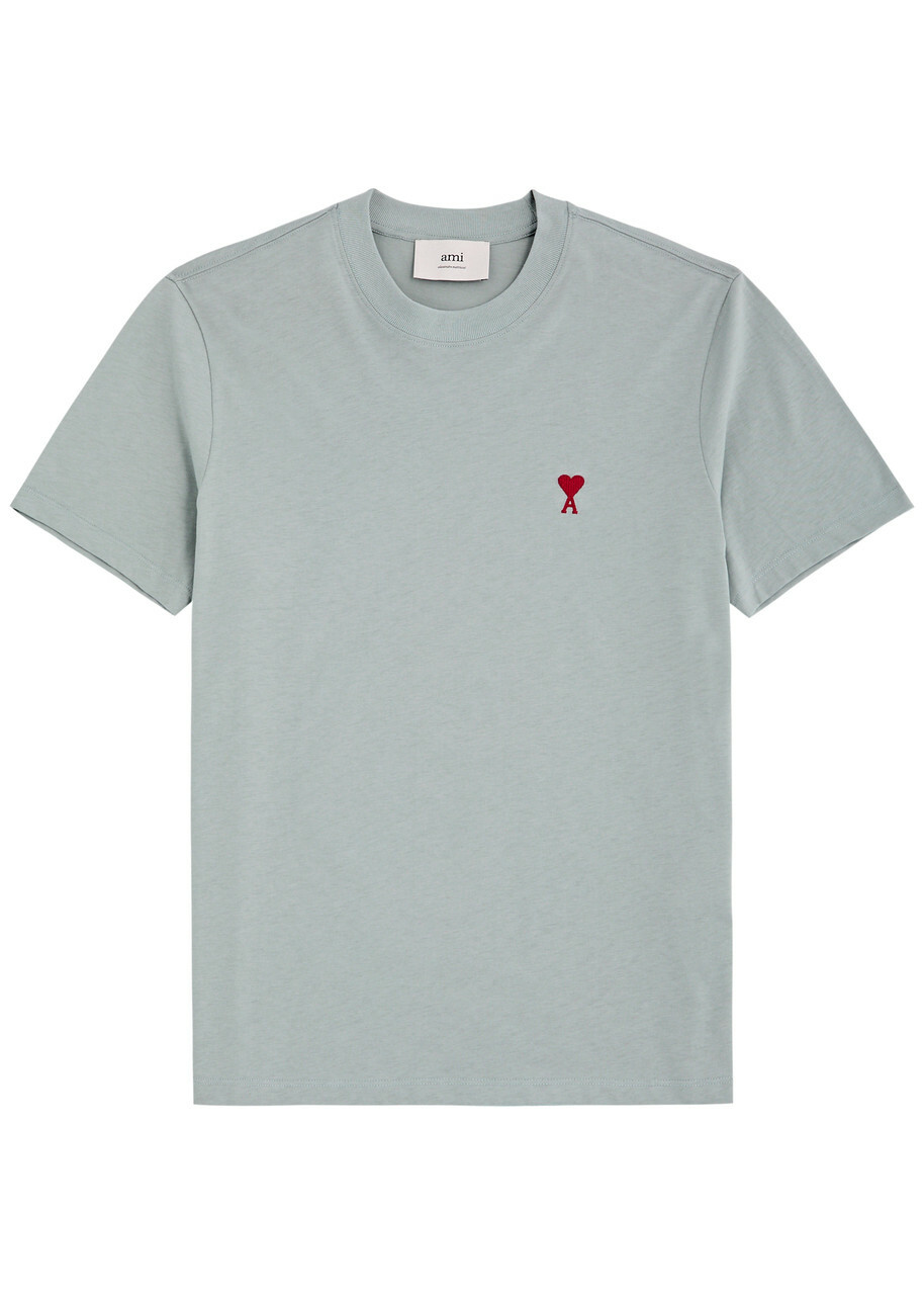 Ami Paris Logo-embroidered Cotton T-shirt Blue AMI