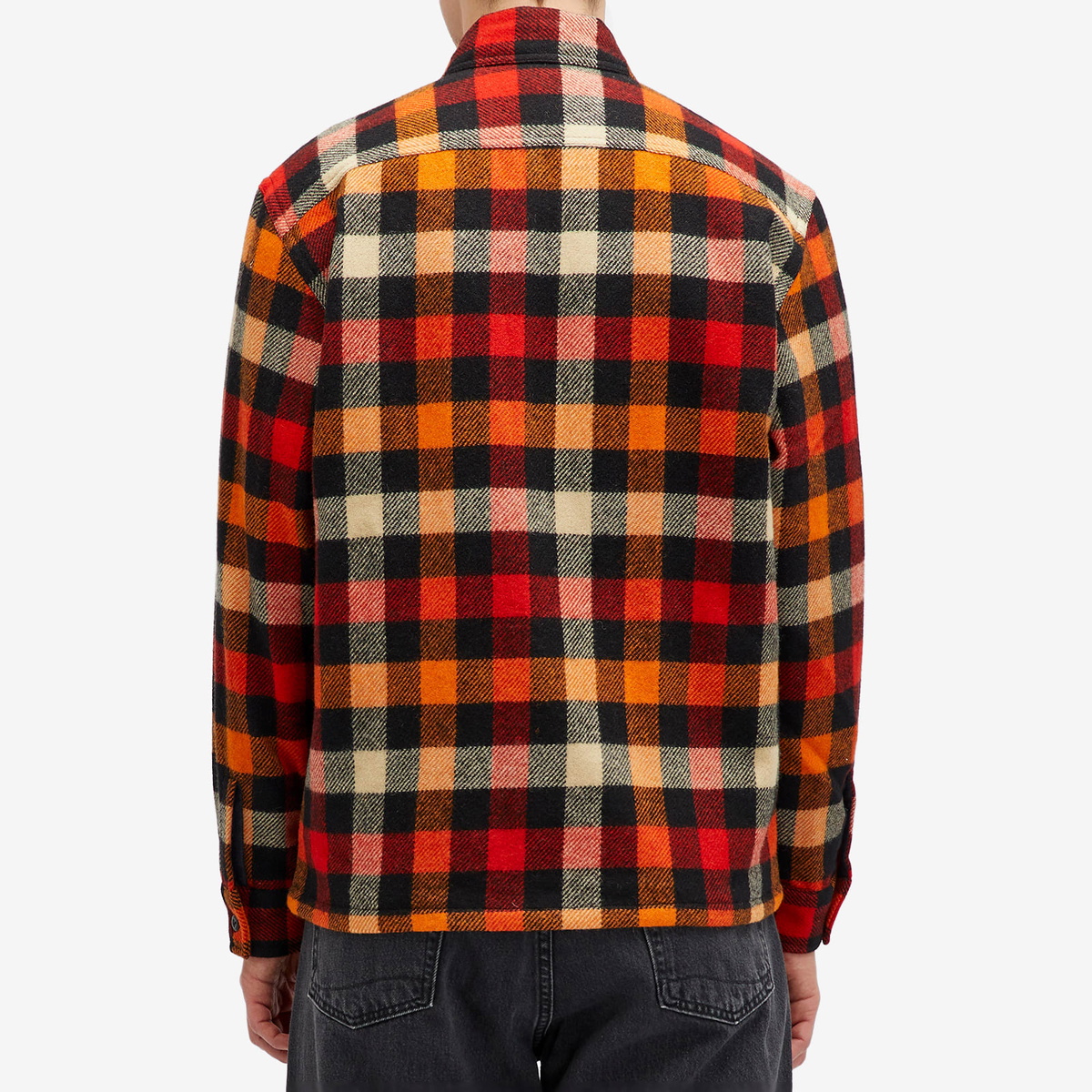 RRL Men's Mason Check Overshirt in Red/Orange Multi RRL