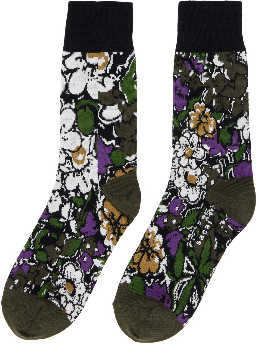 sacai Khaki Floral Socks Sacai