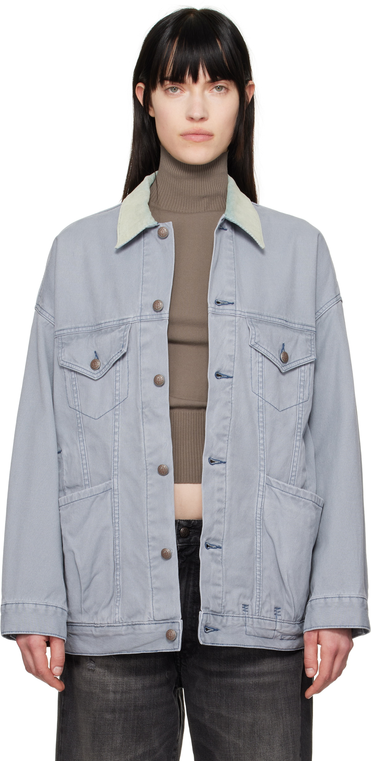 R13 Gray & Green Lacey Trucker Denim Jacket R13