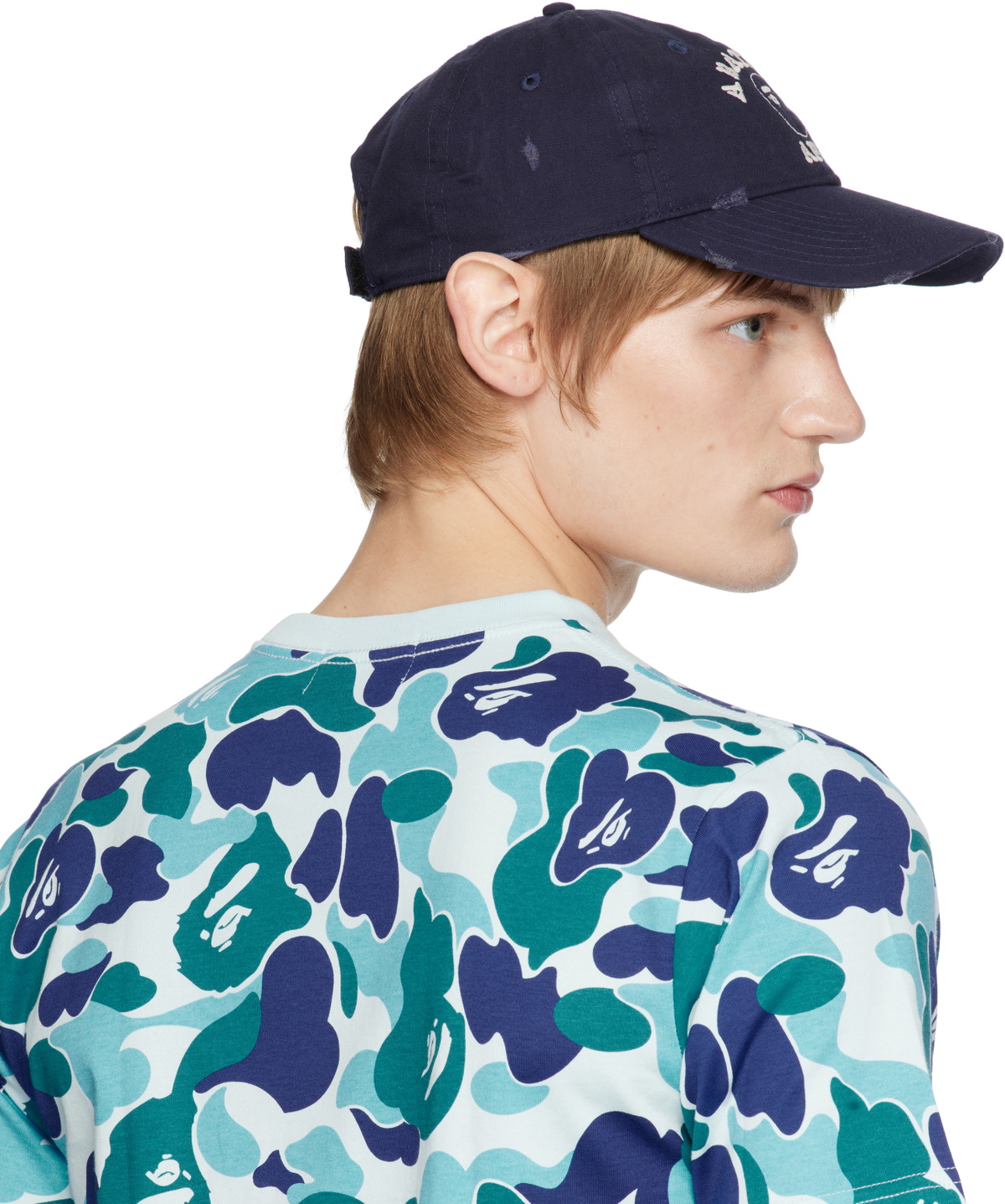 BAPE Navy Worn Out College Cap A Bathing Ape