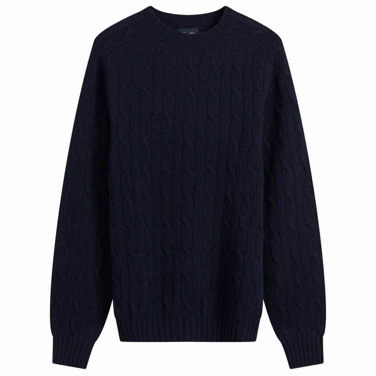 Drake's Men's Brushed Shetland Cable Crew Jumper in New Navy Drake's