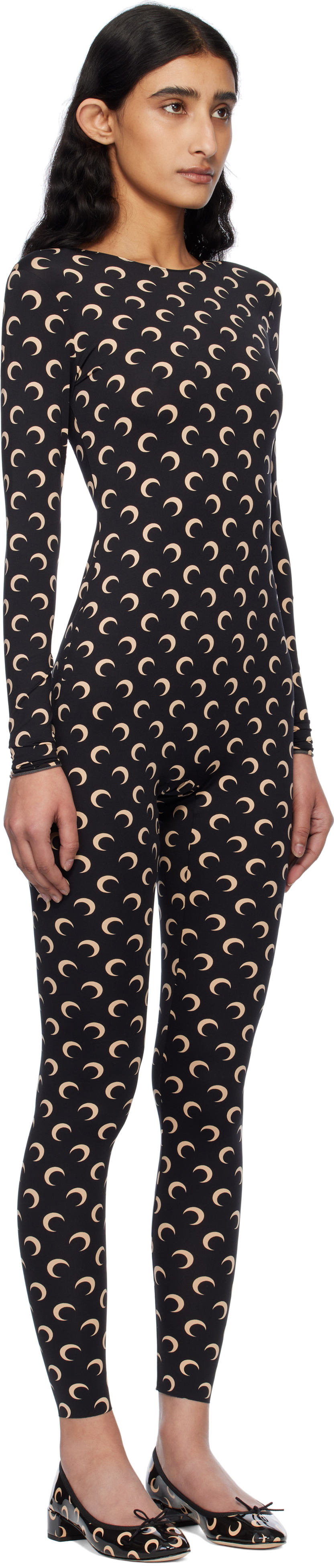 Marine Serre Black & Beige Recycled Jersey Moon Catsuit Marine Serre