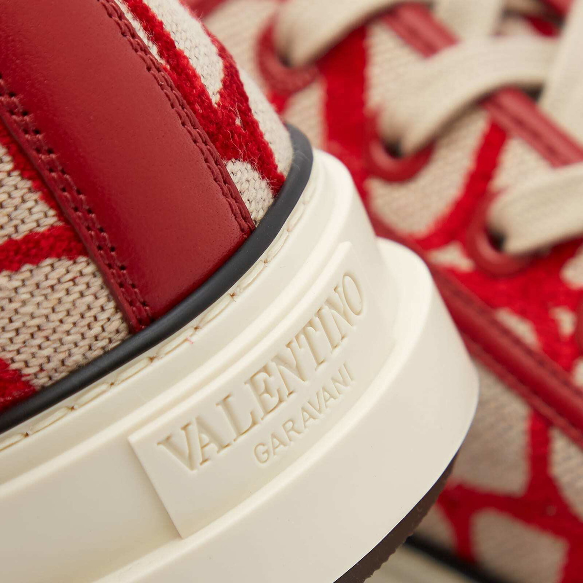 Valentino Men's V Logo Low Top Sneakers in Natural/Rosso/Fondant Valentino
