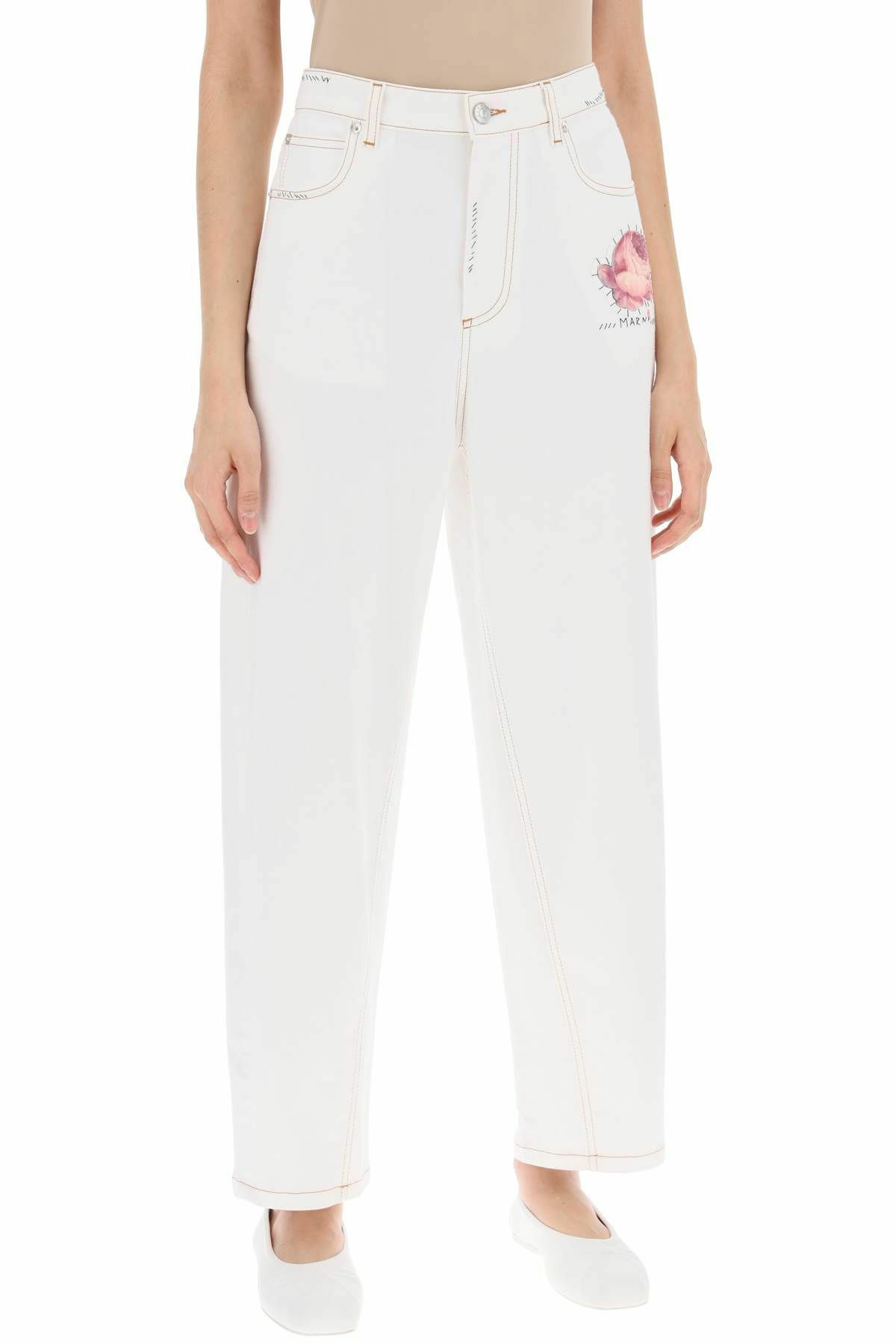 MARNI "jeans with embroidered logo and flower patch White Marni