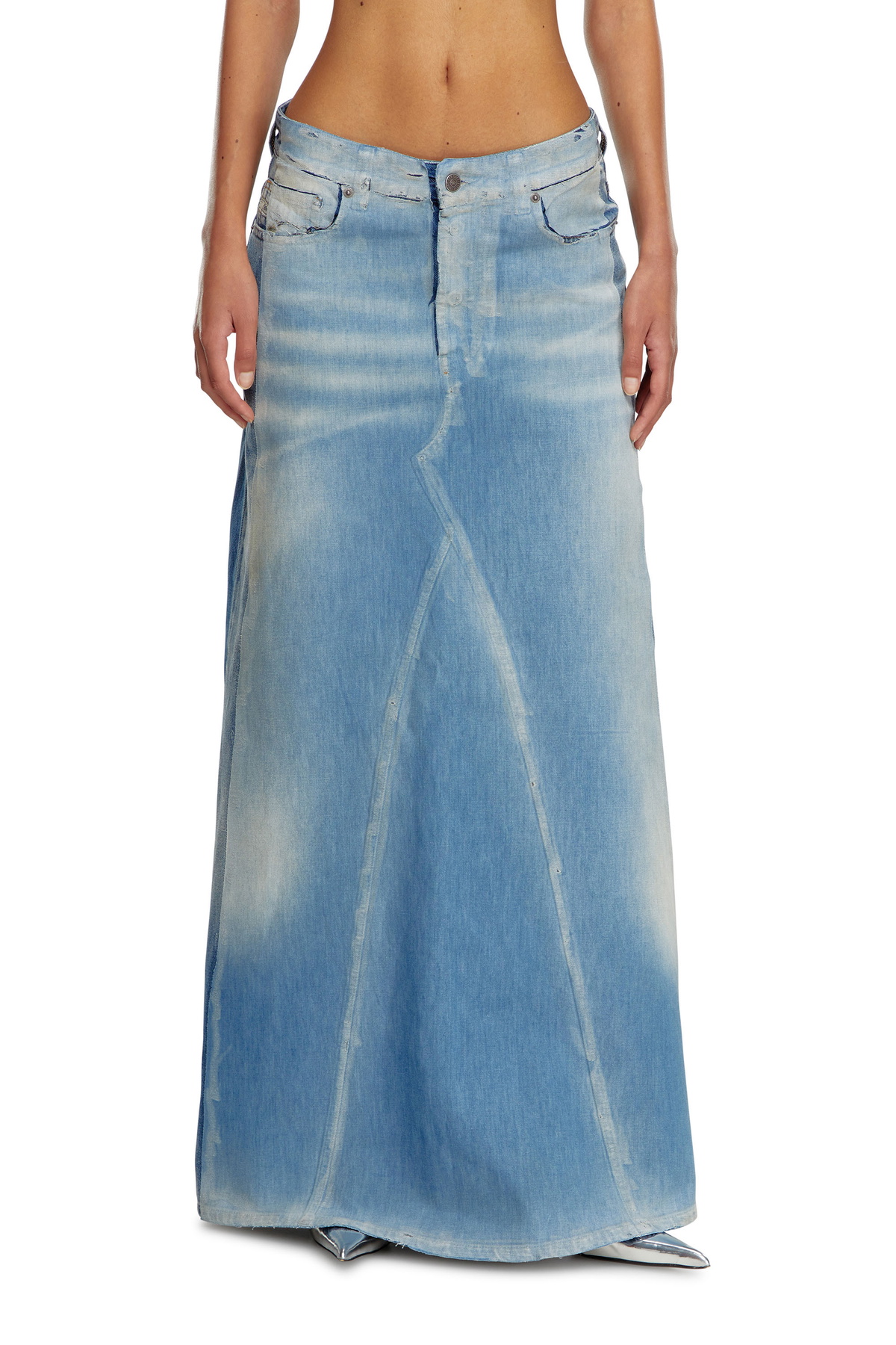 Diesel Long skirt in peel-off denim - Skirts Womens in Blue Diesel