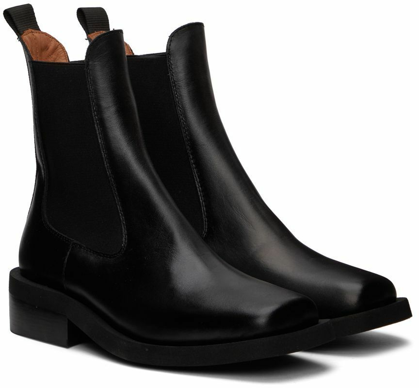 GANNI Black Square Toe Chelsea Boots GANNI