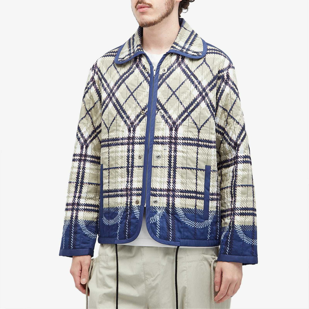 Craig Green Men's Quilted Plaid Fade Jacket in Beige Plaid Craig Green