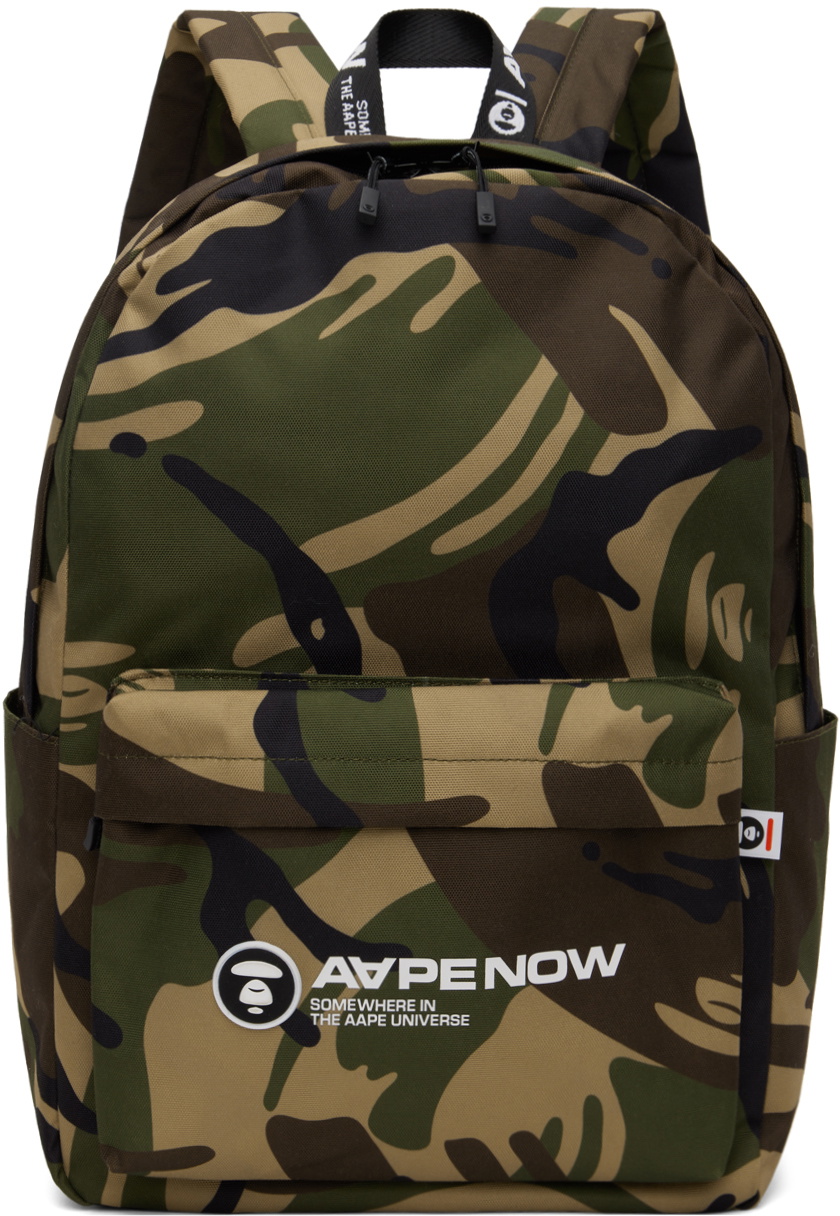 AAPE by A Bathing Ape Green Moonface Patch Camo Backpack AAPE by A ...