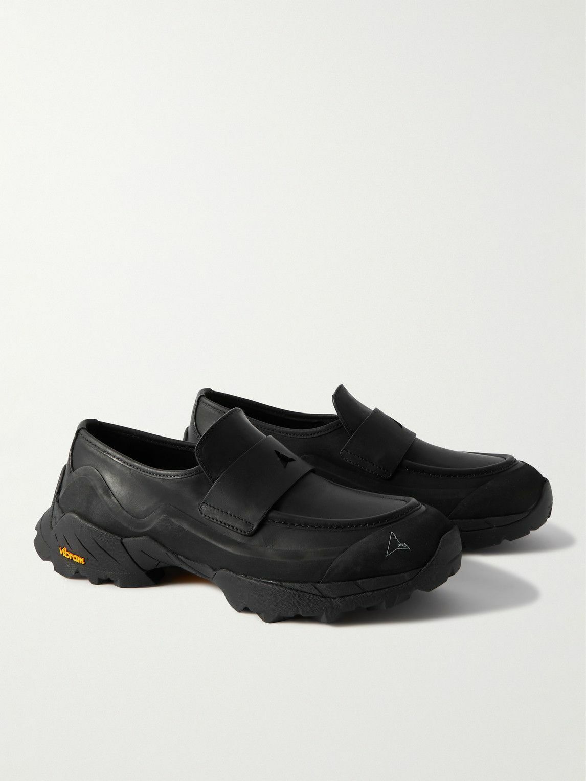 ROA - Rubber-Trimmed Leather Loafers - Black ROA