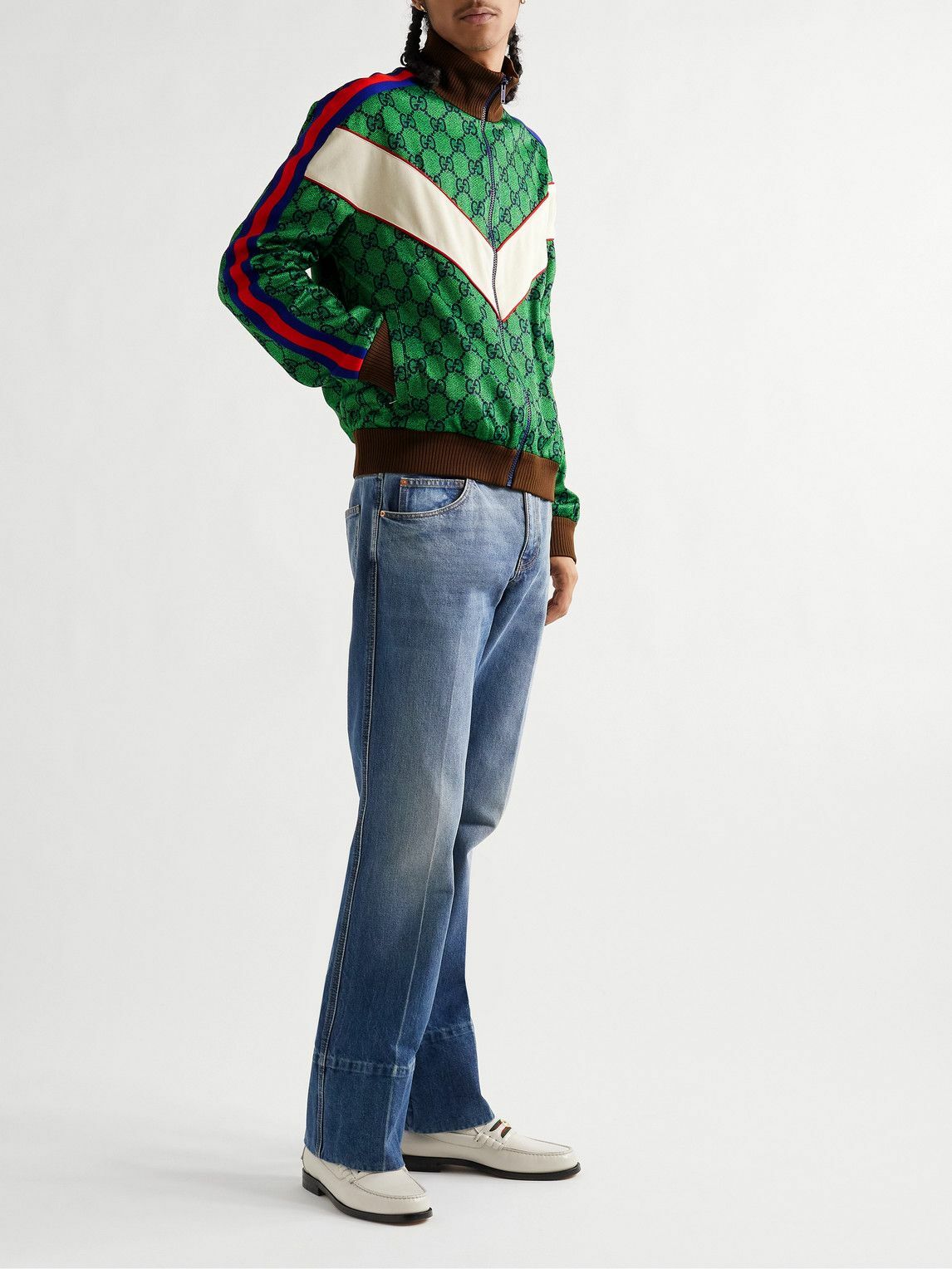 GUCCI - Striped Webbing-Trimmed Monogrammed Tech-Jersey Track Jacket ...