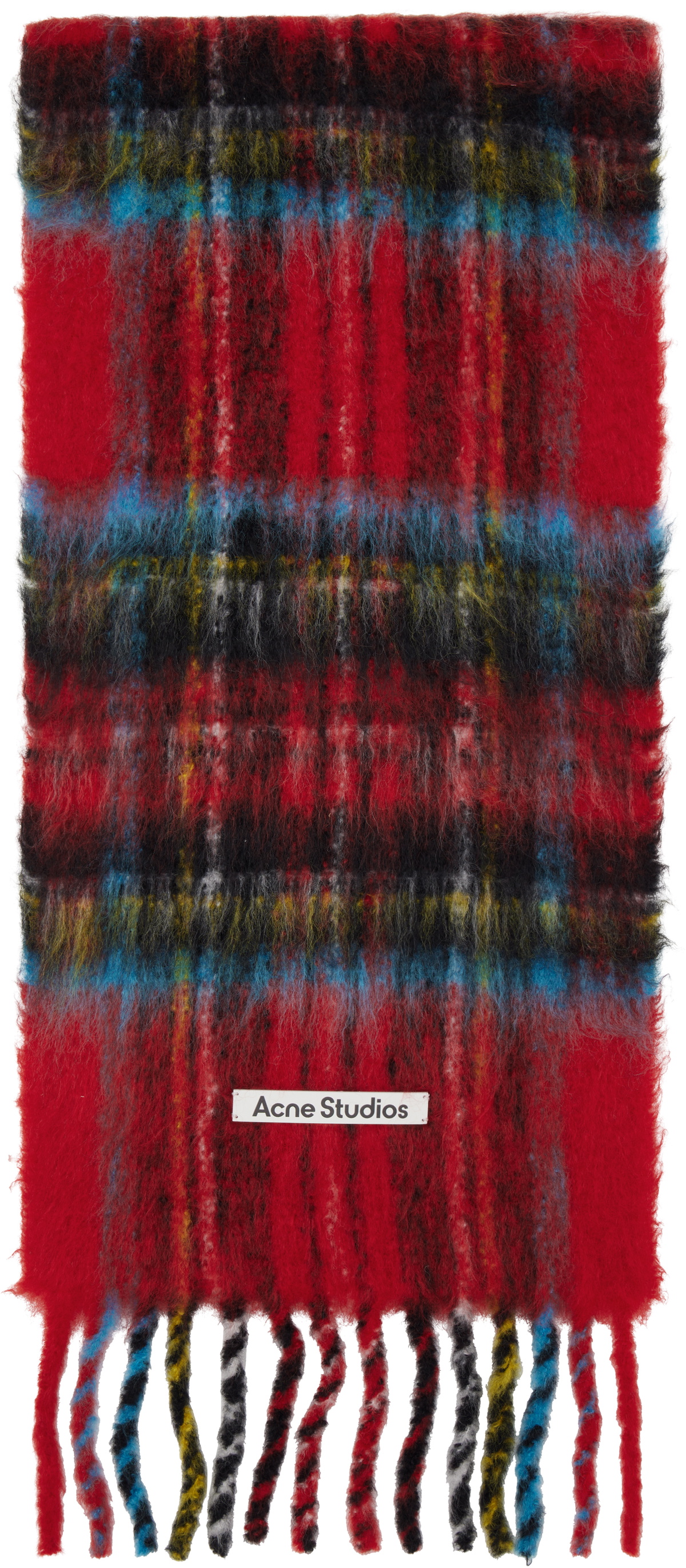 Acne Studios Red & Blue Mohair Check Scarf Acne Studios