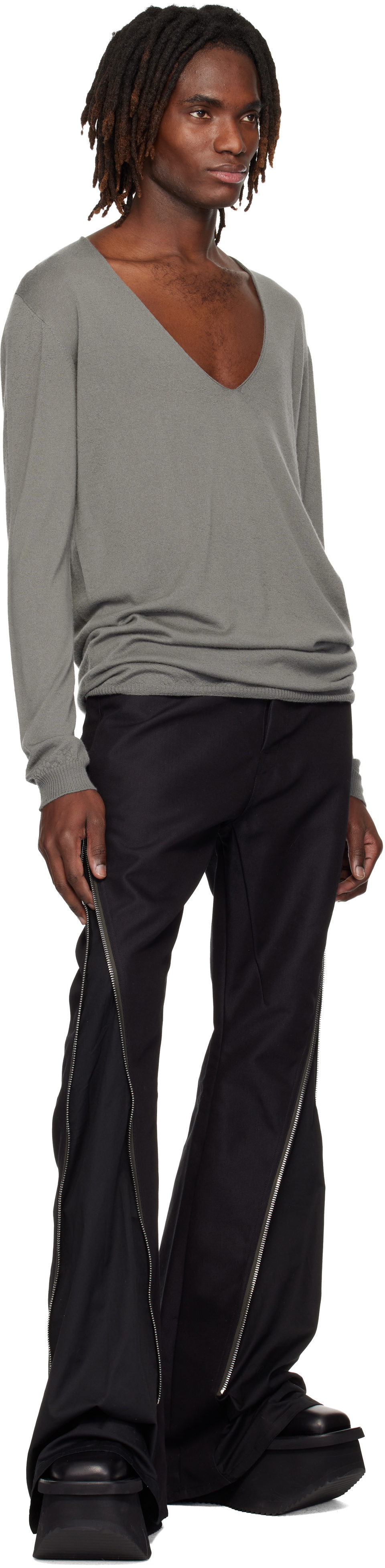 Rick Owens Gray Temple Oversize Extreme V Neck Sweater Rick Owens