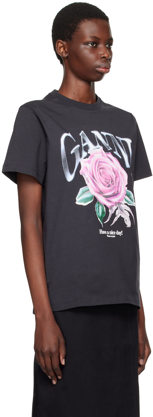 GANNI Black Rose T-Shirt GANNI