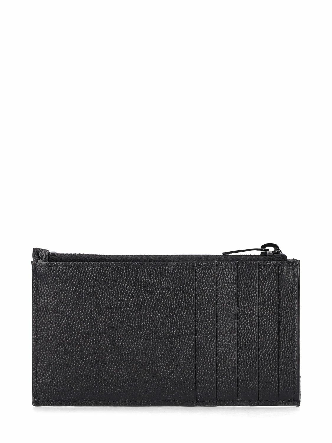 SAINT LAURENT - Monogram Grained Leather Zip Card Holder Saint Laurent