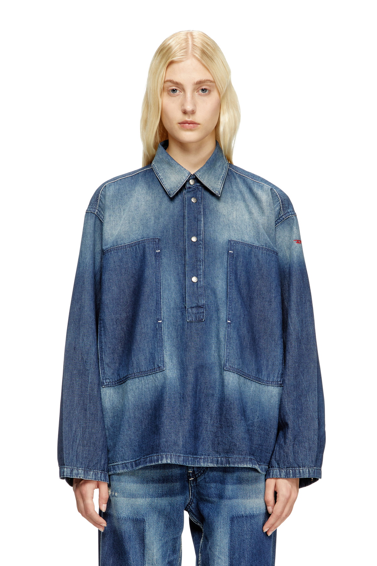 Diesel Henley top in contrast-effect denim - Denim Shirts Womens in ...