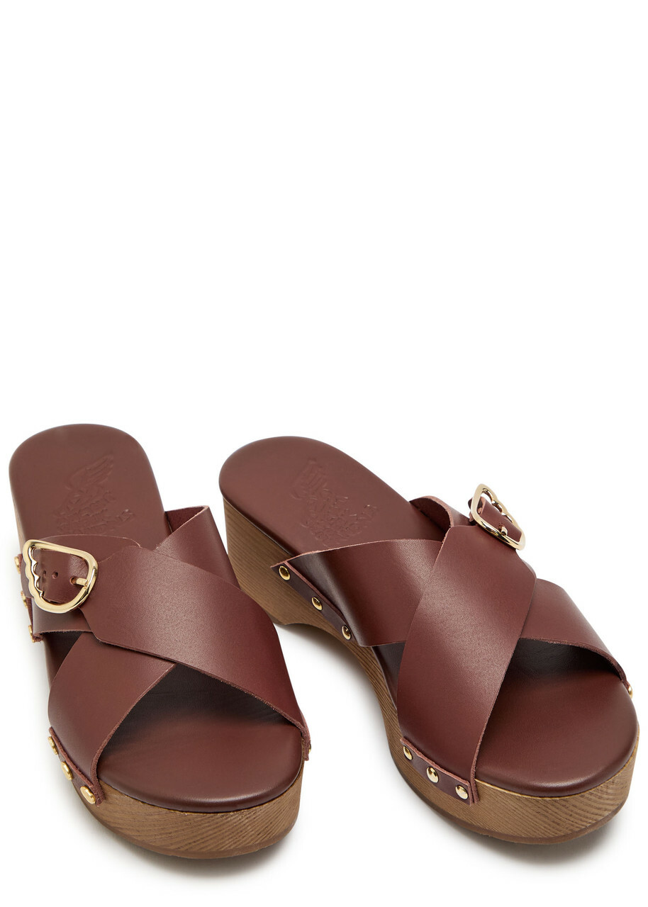 Ancient Greek Sandals Marilisa Cross-over Leather Clogs Brown Ancient ...