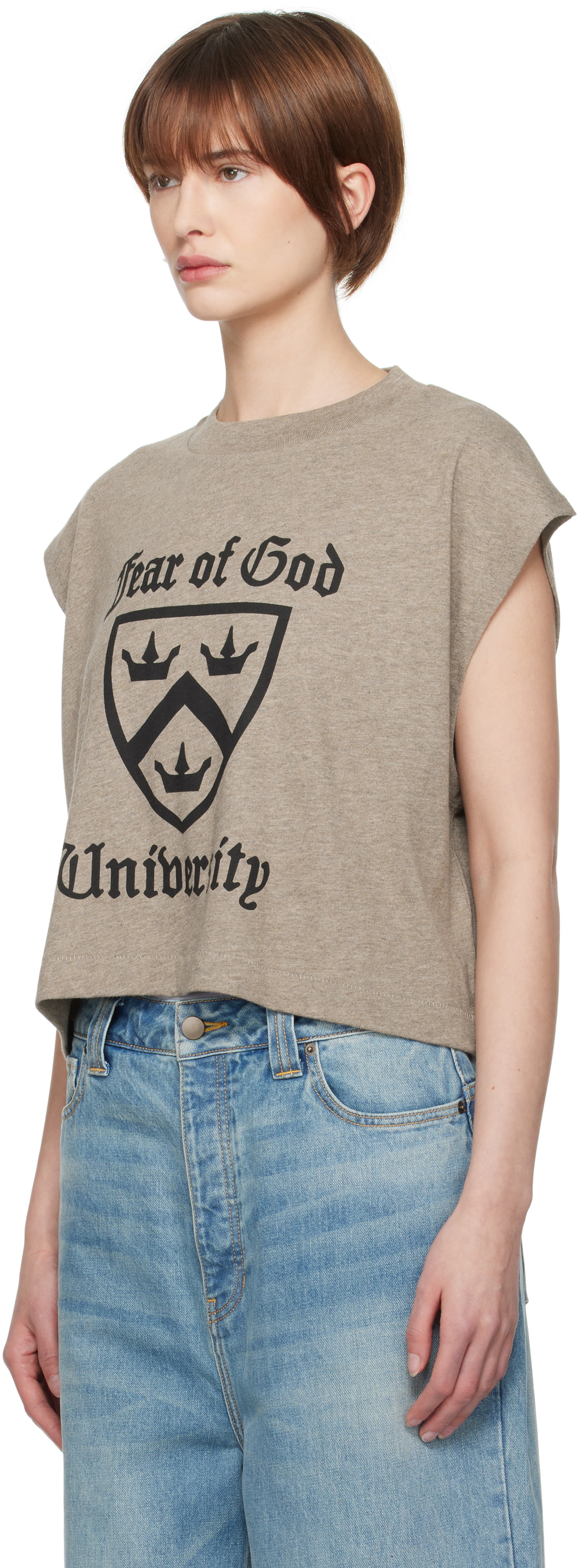Fear of God ESSENTIALS Gray Tri-Blend Cropped Muscle T-shirt Fear Of ...
