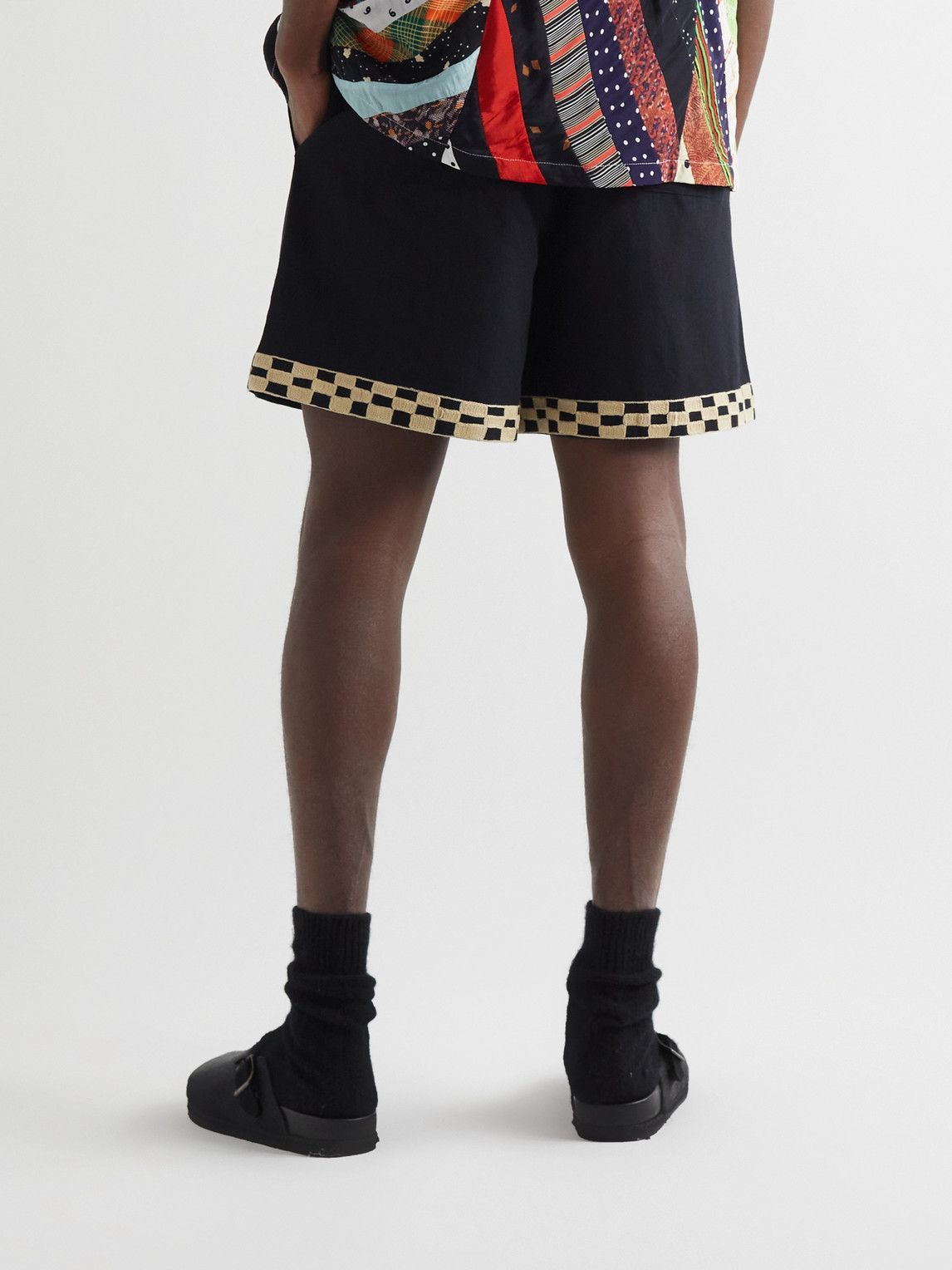 BODE - Straight-Leg Embroidered Cotton Shorts - Black Bode