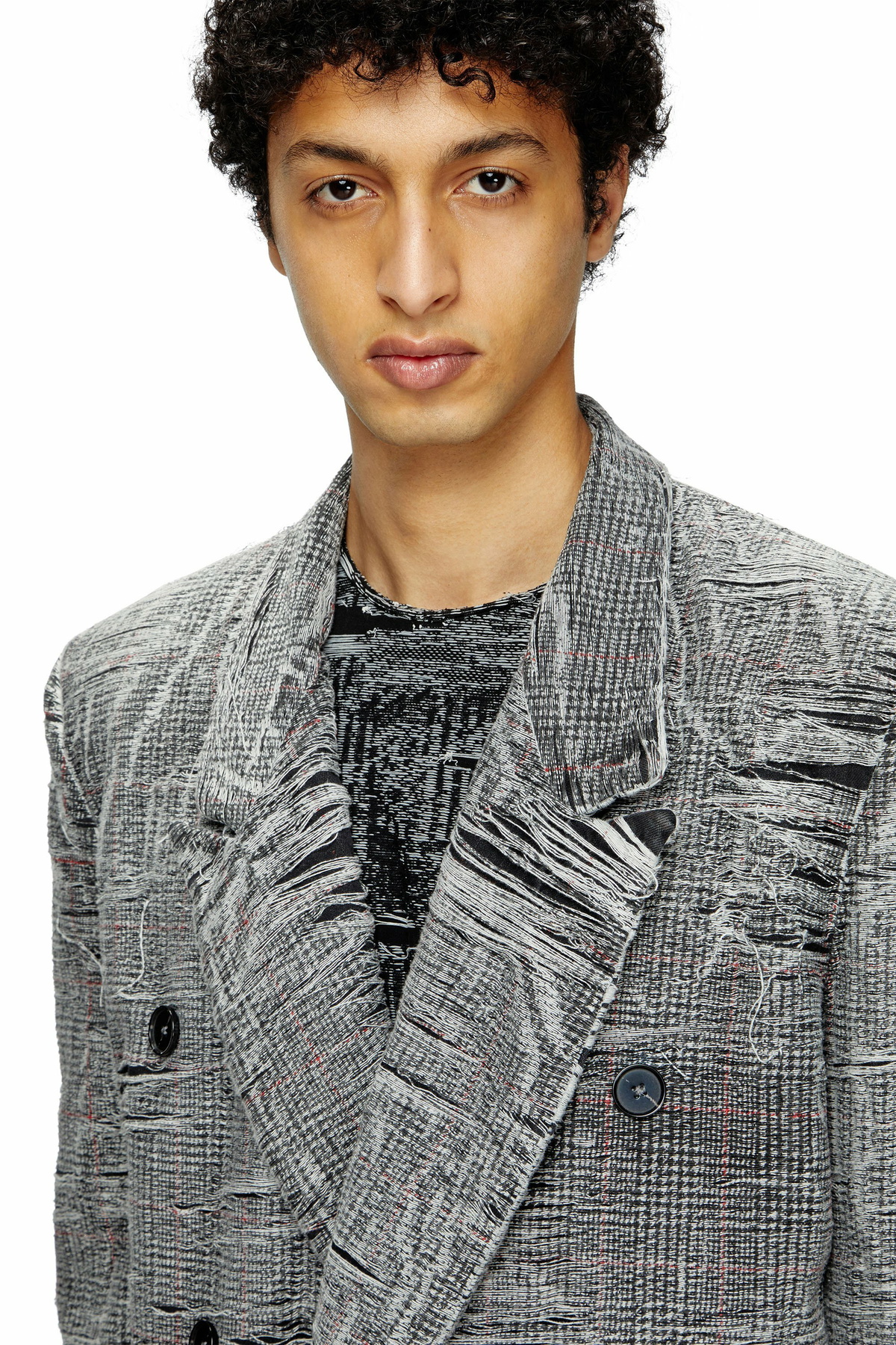 Diesel Blazer in distressed Prince of Wales denim - Denim Jackets Mens ...