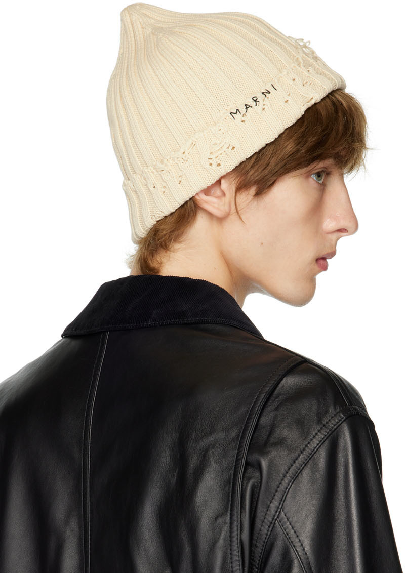 Marni Beige Distressed Beanie Marni