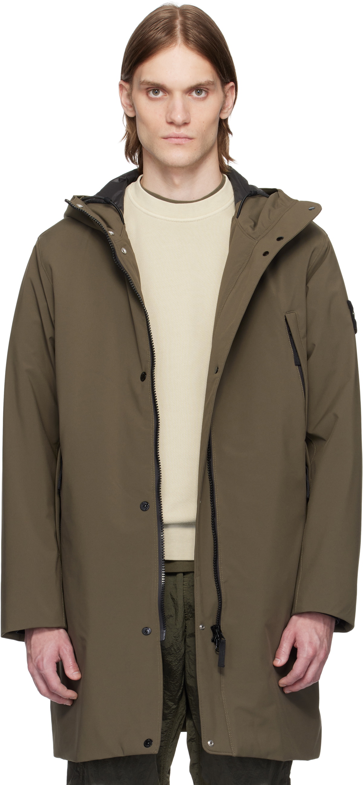 Stone Island Khaki Soft Shell-R-E.Dye Technology Coat Stone Island