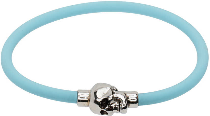 Alexander McQueen Blue Rubber Cord Skull Bracelet Alexander McQueen
