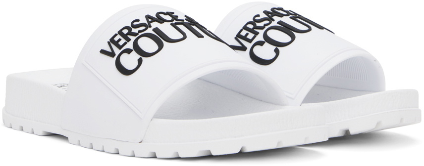 Versace Jeans Couture White Embossed Pool Slides Versace