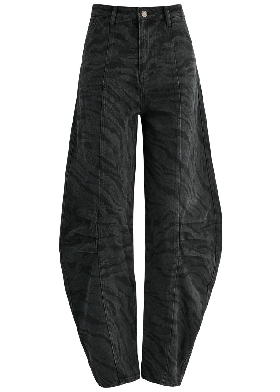 Rotate Sunday Zebra-print Barrel-leg Jeans Black ROTATE Birger Christensen