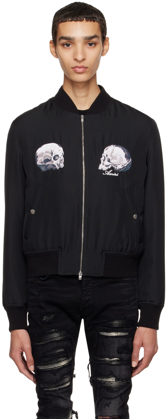 AMIRI Black Wes Lang Edition Dual Skull Bomber Amiri
