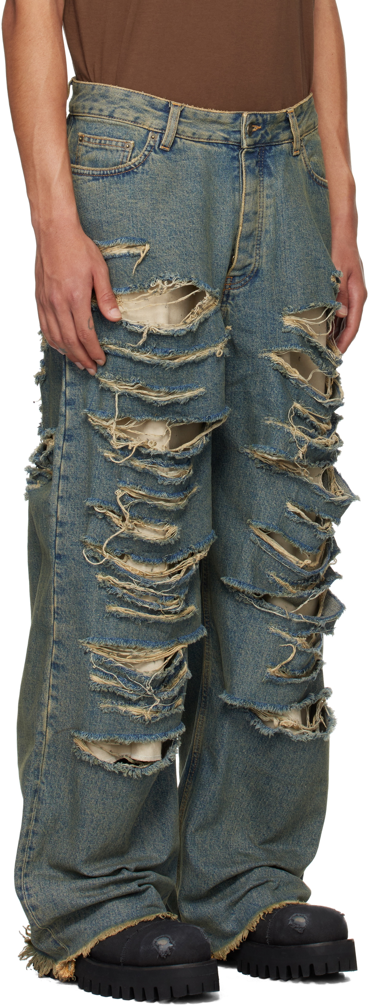 424 Blue Big Daddy Ripped Jeans 424