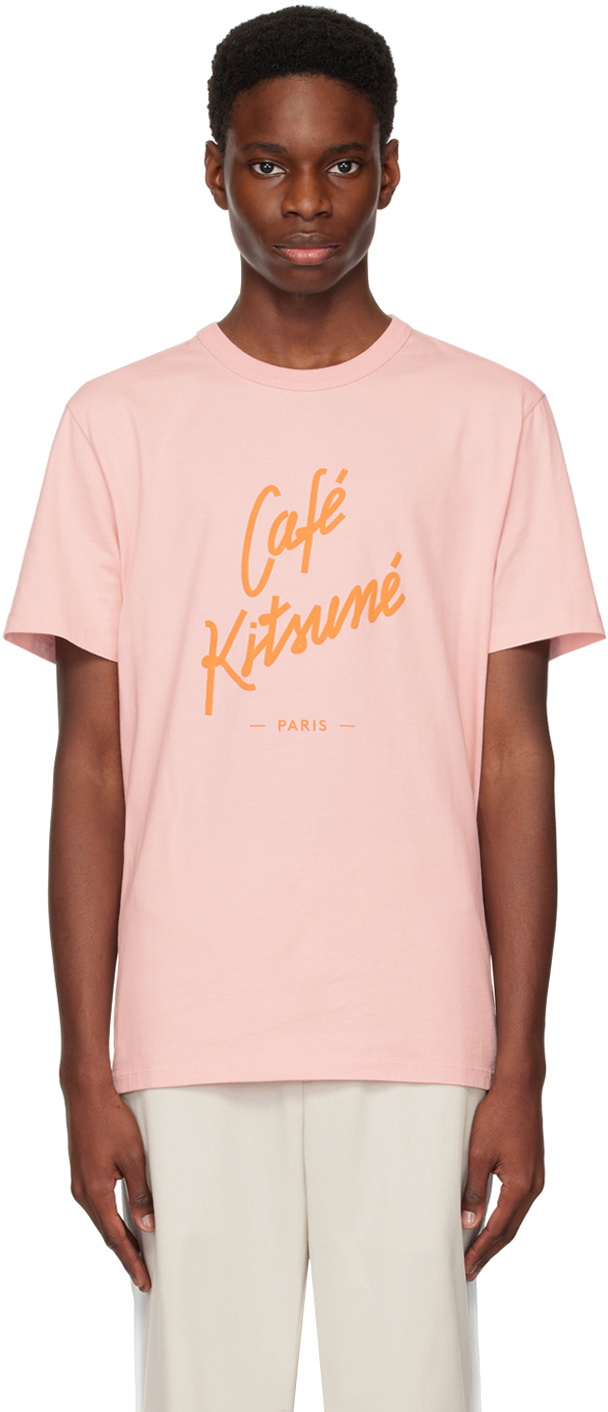Maison Kitsuné Pink 'Café Kitsuné' T-Shirt Maison Kitsune