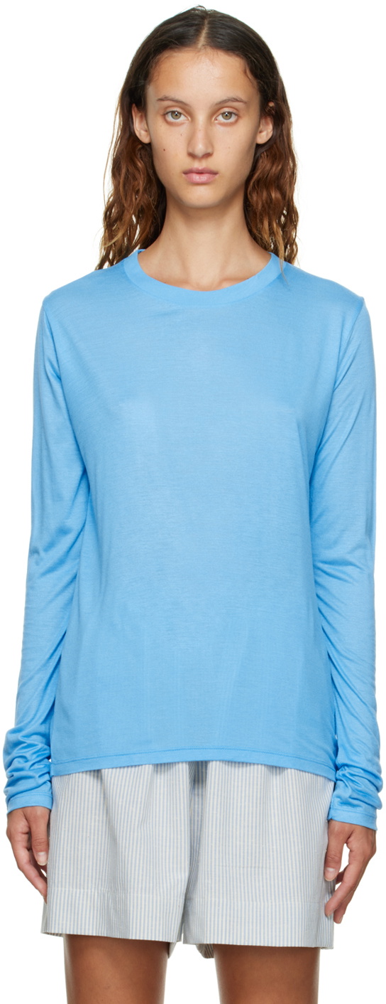 Baserange SSENSE Exclusive Blue Semi-Sheer Long Sleeve T-Shirt Baserange