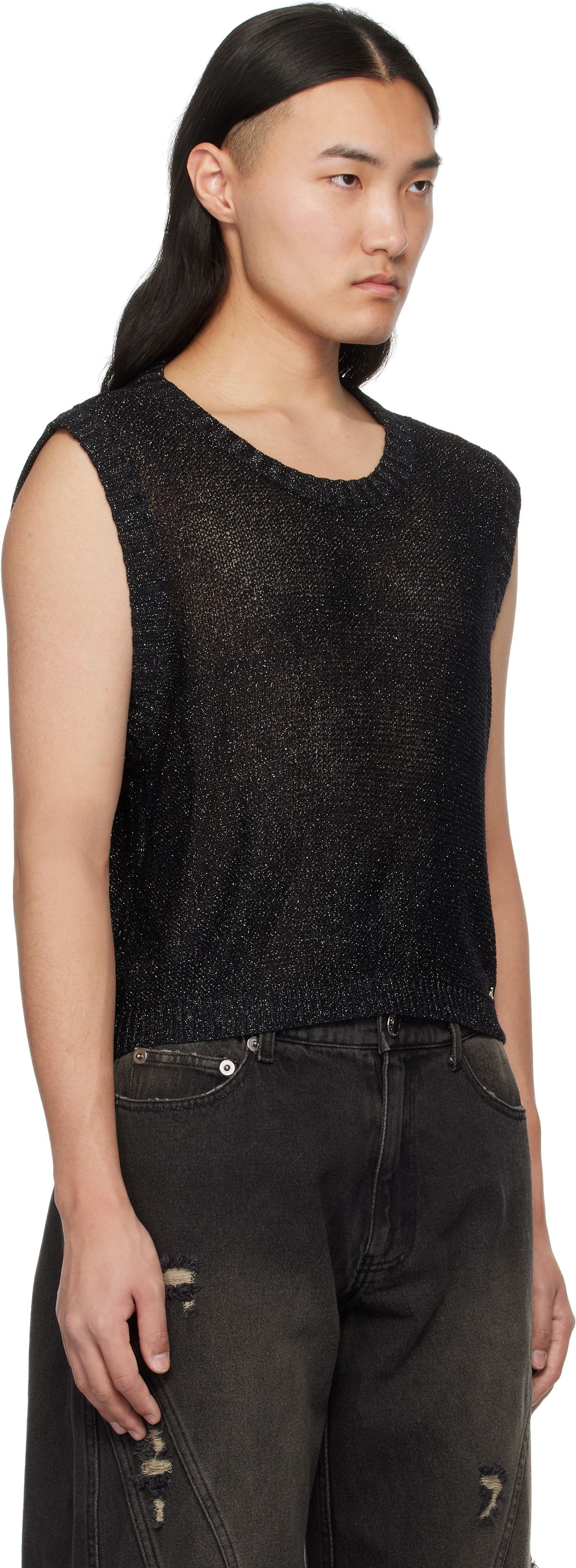 lesugiatelier Black Glitter Net Vest lesugiatelier