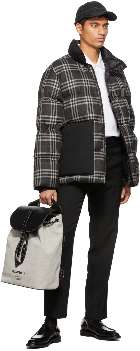Burberry Gray Check Wool Down Jacket Burberry