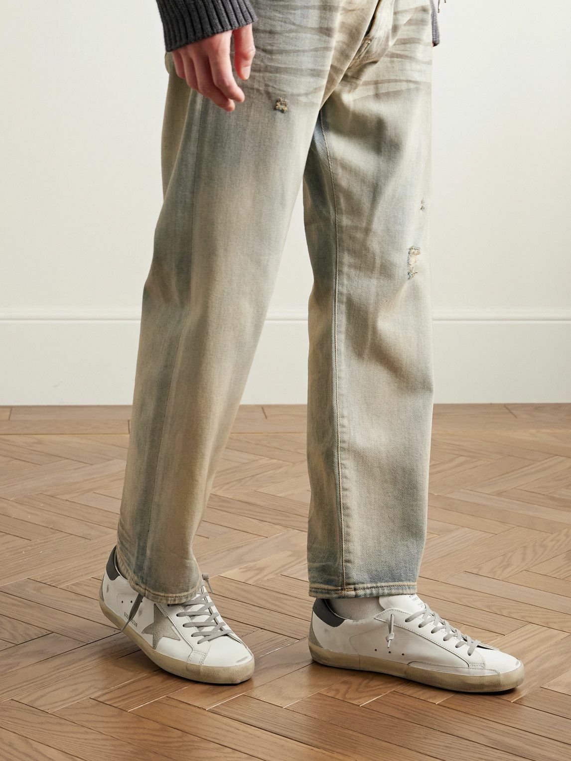 Golden Goose - Super-Star Distressed Suede-Trimmed Leather Sneakers ...