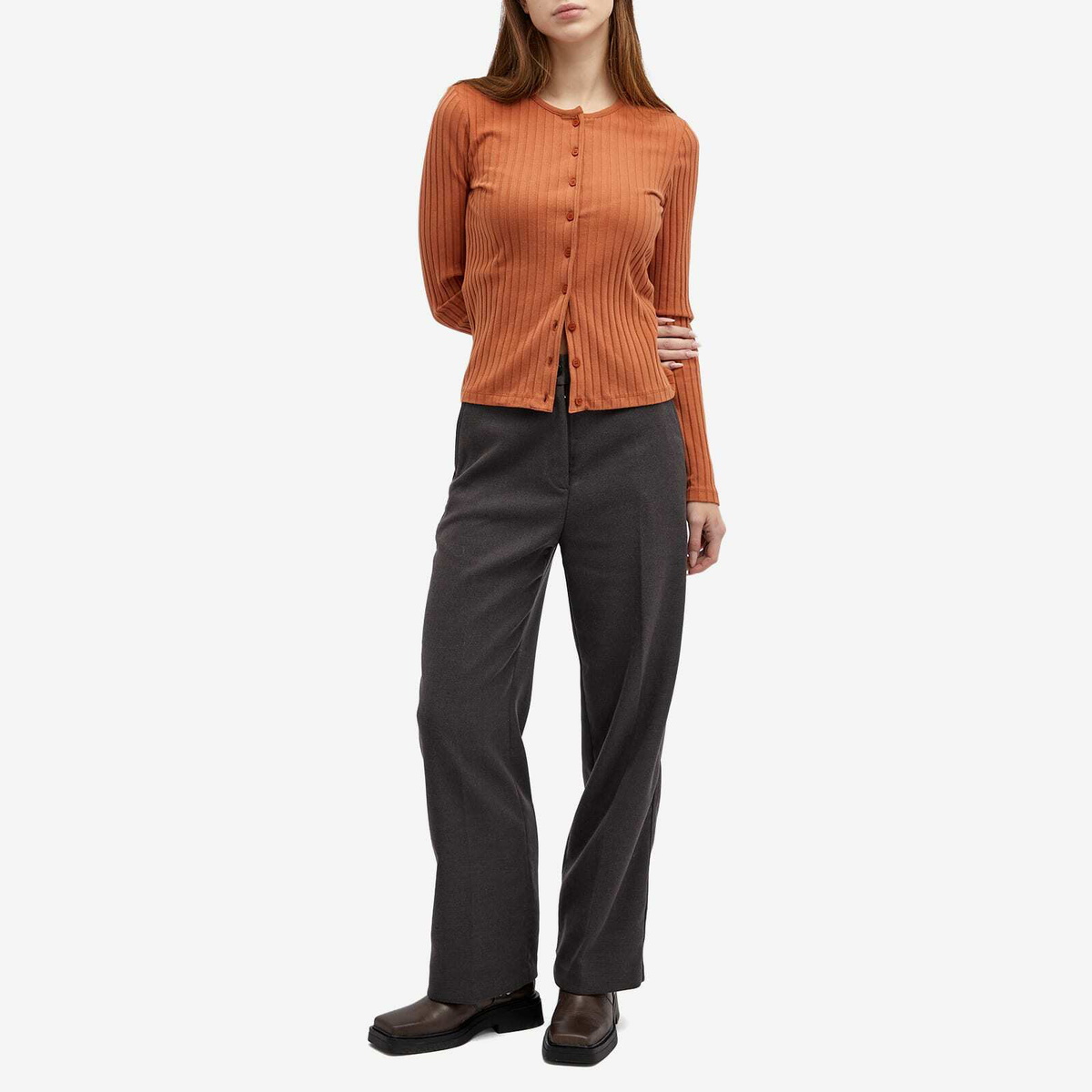 DUNST Women's Semi-Wide Slacks in Charcoal Grey Dunst