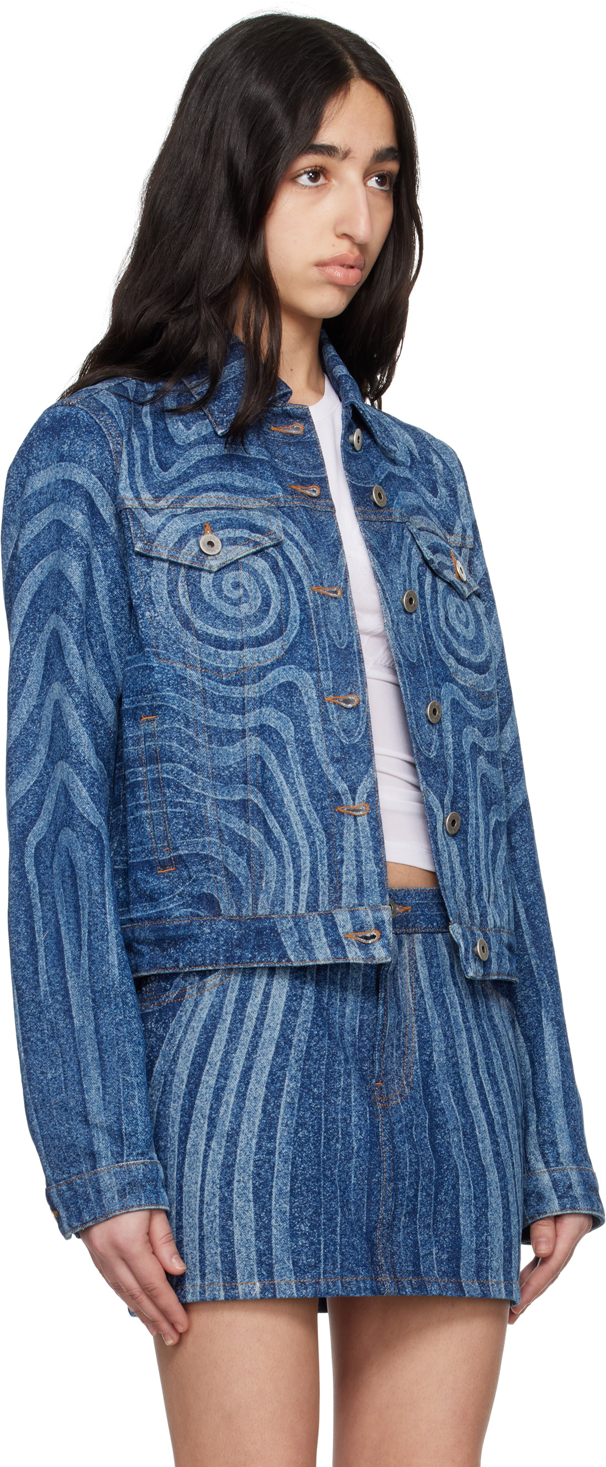 Jean Paul Gaultier Blue Spiral Denim Jacket Jean Paul Gaultier