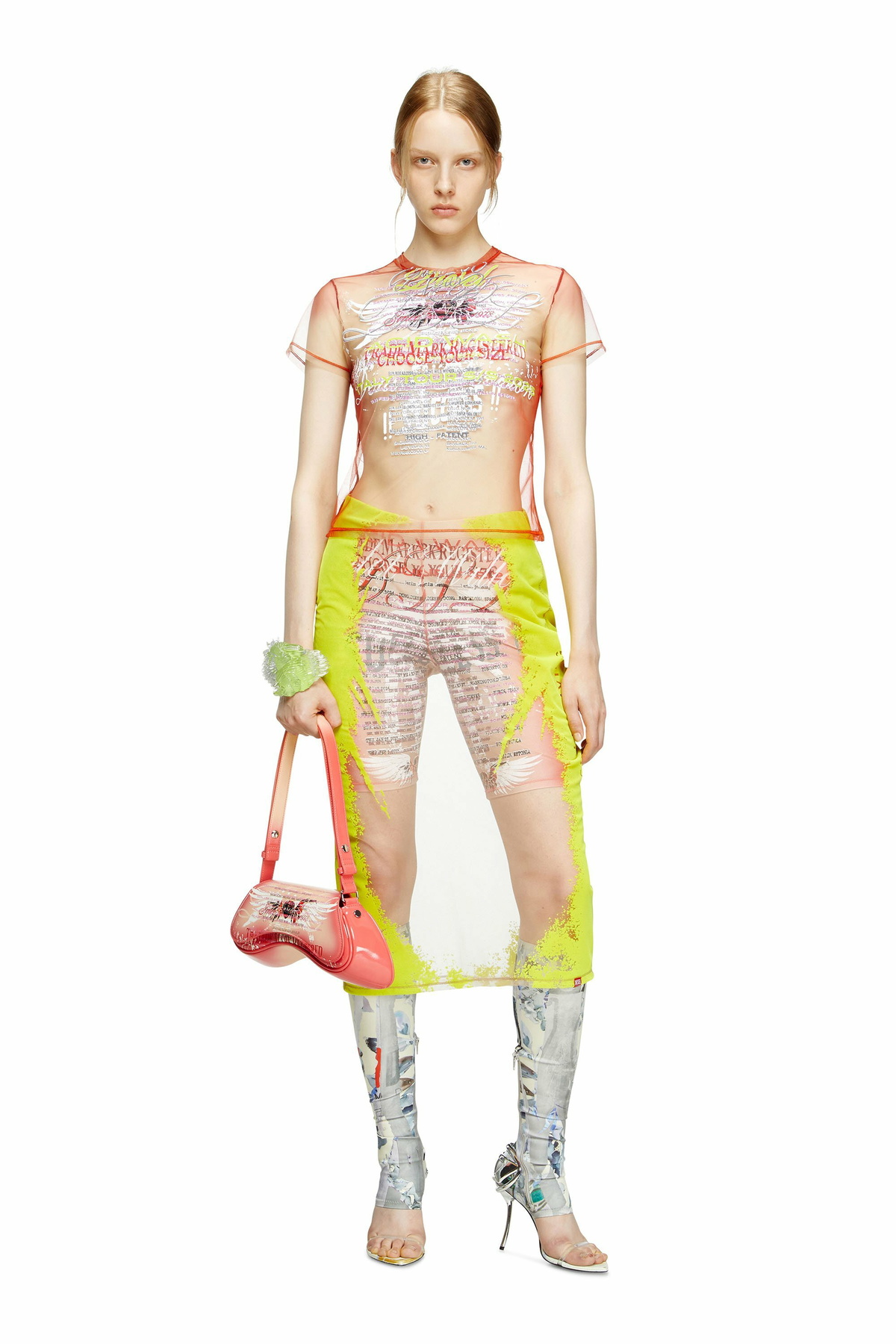 Diesel Sheer top with lyrics print - T-Shirts Womens in Pink Diesel