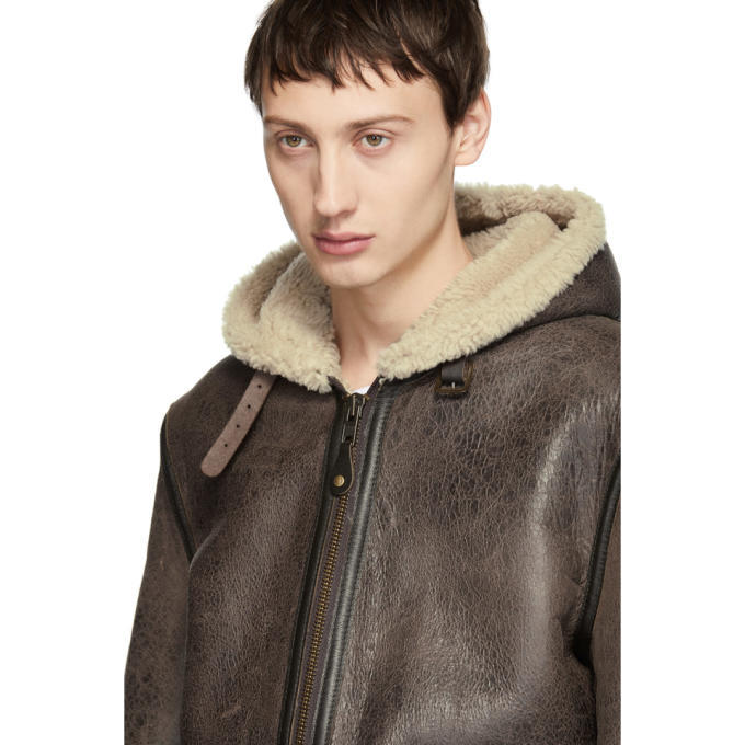 Schott Brown Shearling Hooded Jacket Schott