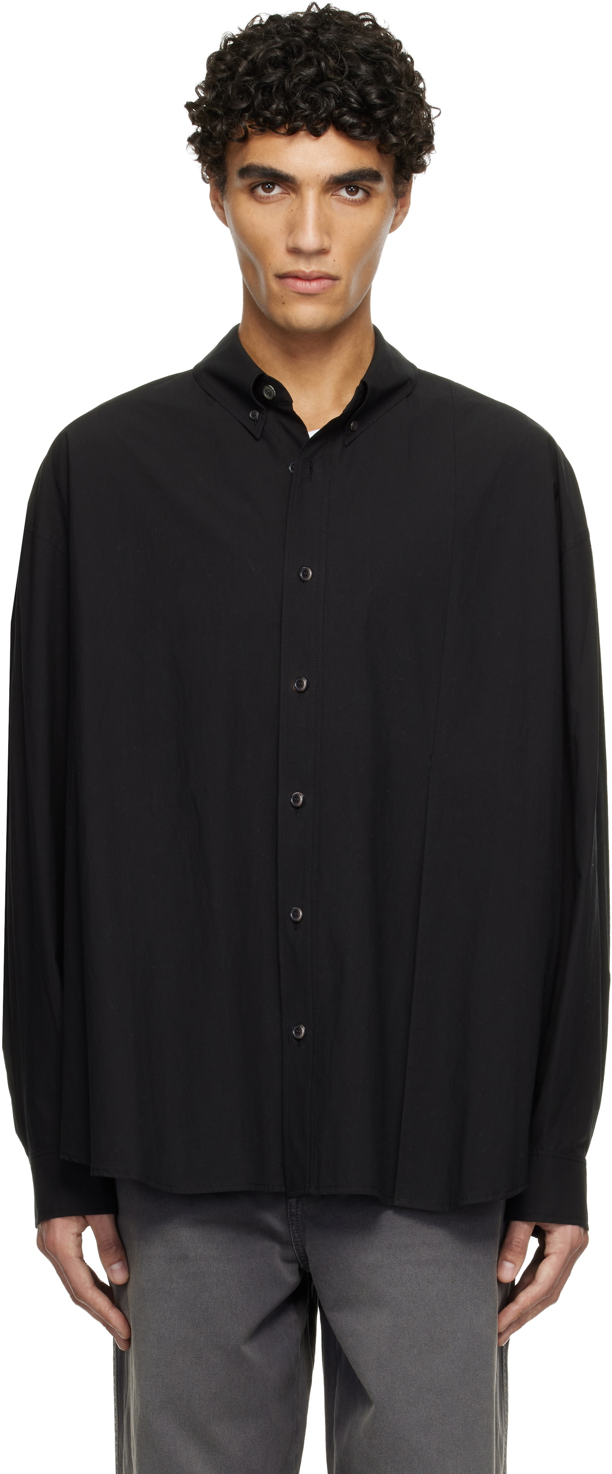 Solid Homme Black Slit Detail Cotton Shirt Solid Homme