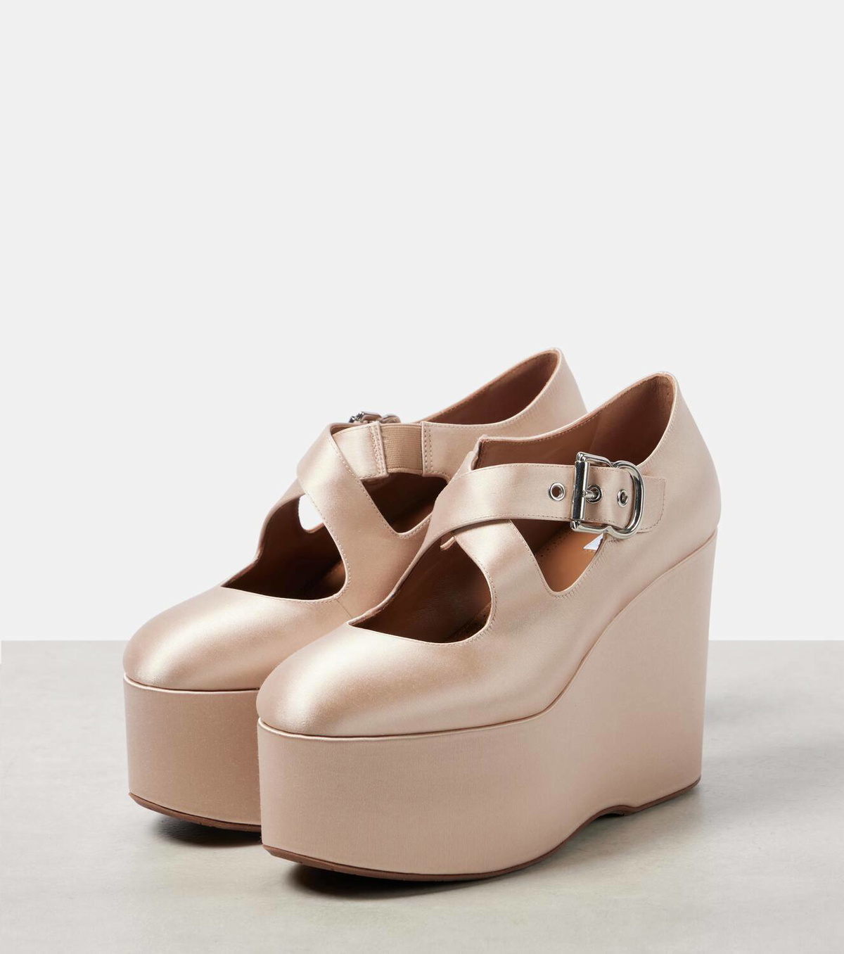 Alaïa Crisscrossed satin platform ballet flats ALAÏA