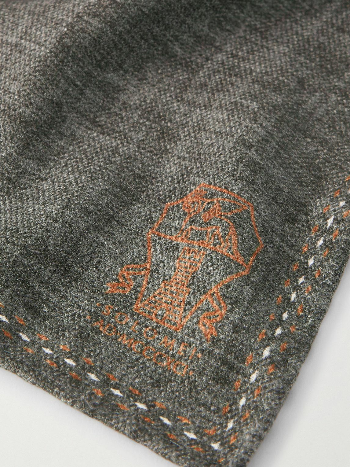 Brunello Cucinelli - Logo-Print Silk Pocket Square Brunello Cucinelli