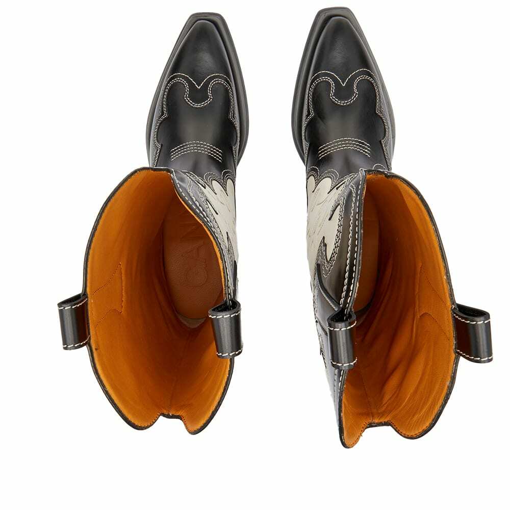 GANNI Women's Mid Shaft Embroidered Western Boot in Black/Egret GANNI