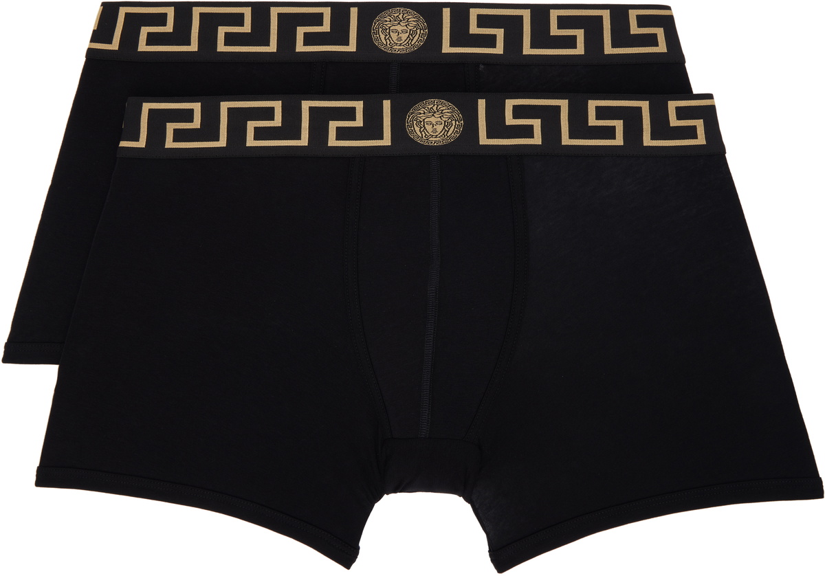Versace Two-Pack Black Greca Border Long Boxer Briefs Versace