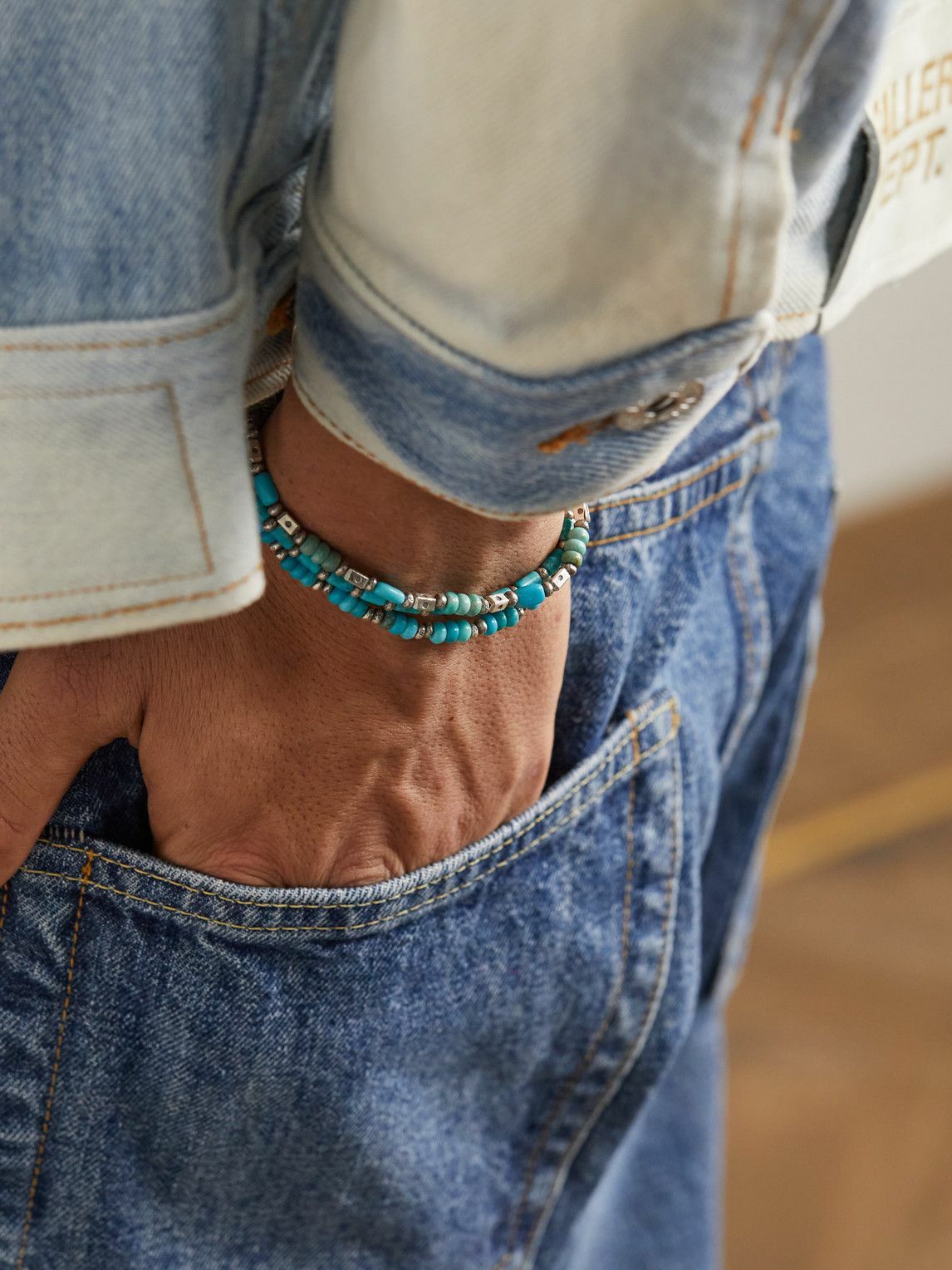 Peyote Bird - Silver-Tone, Turquoise and Leather Bracelet Peyote Bird